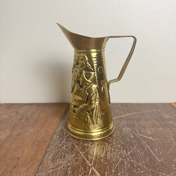 Vintage | Accents | Vintage Brass Metal Embossed Pub Scene Pitcher Made ...